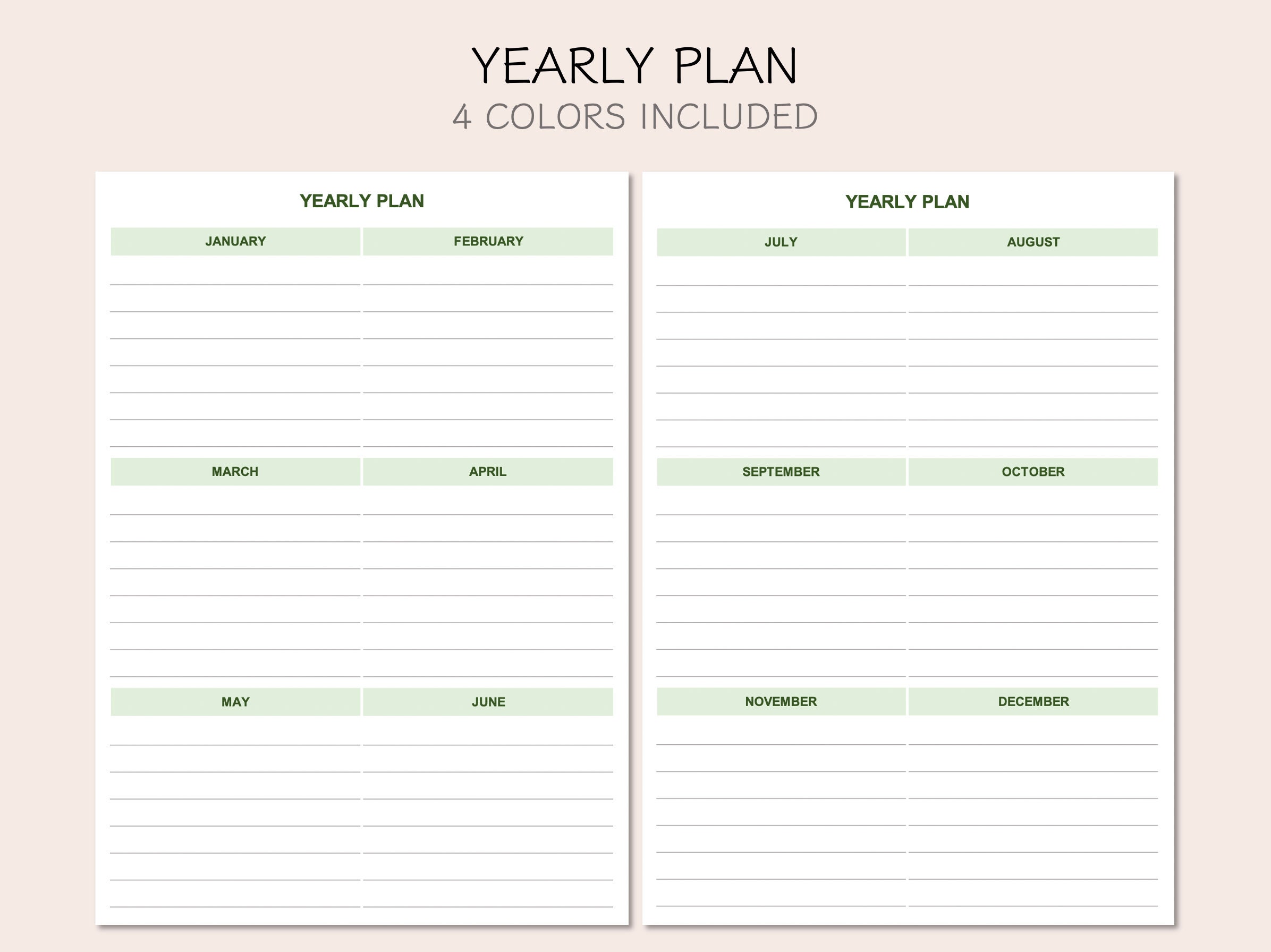 Yearly Plan Printable, Year at A Glance, Yearly Overview, Yearly ...