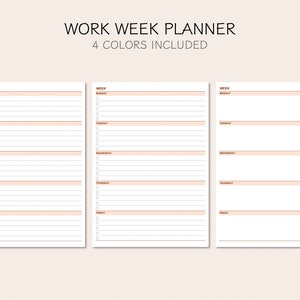 Work Week Planner, Printable Weekly Planner, Monday to Friday Planner ...