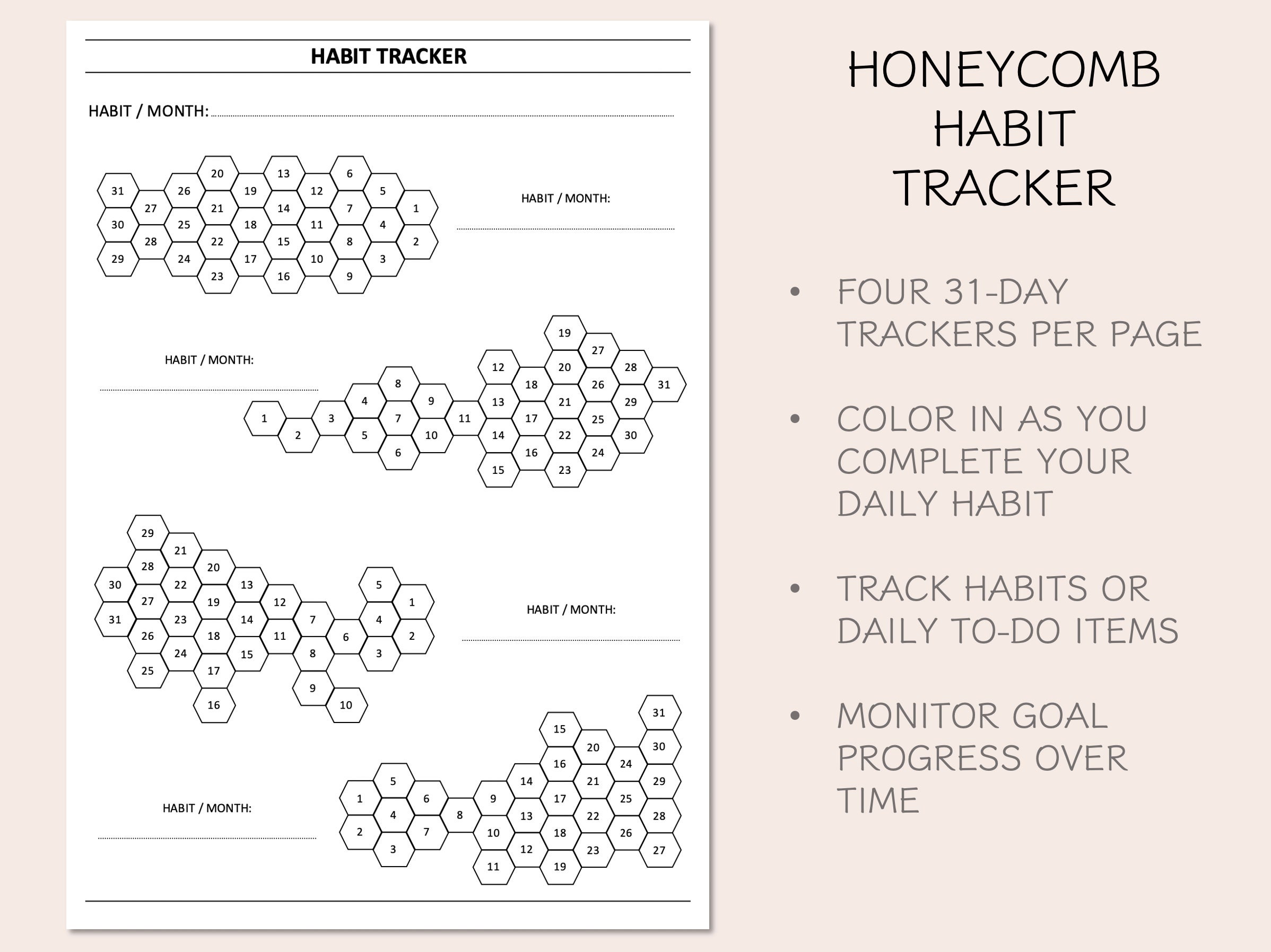 Honeycomb Habit Tracker, Bee Habit Tracker, Monthly Habit Tracker ...