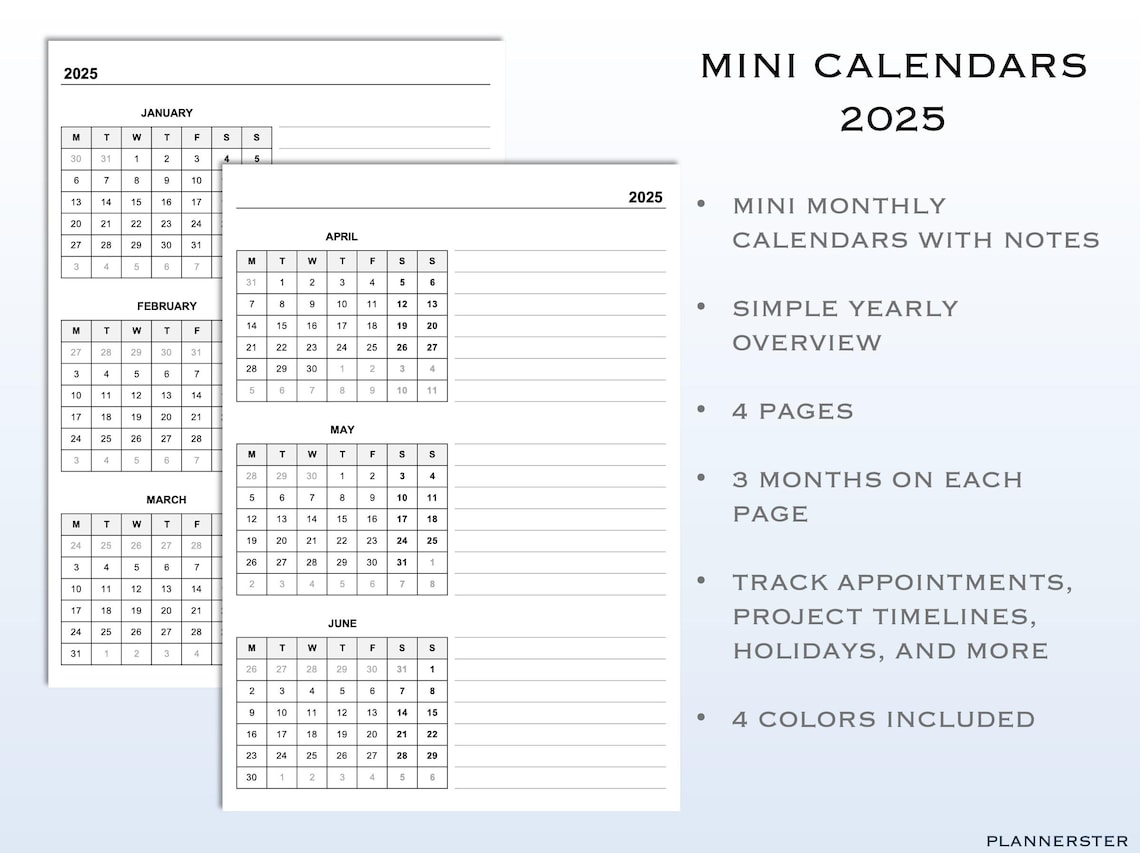 Printable Mini Monthly Calendars 2025 With Space for Notes – Perfect ...