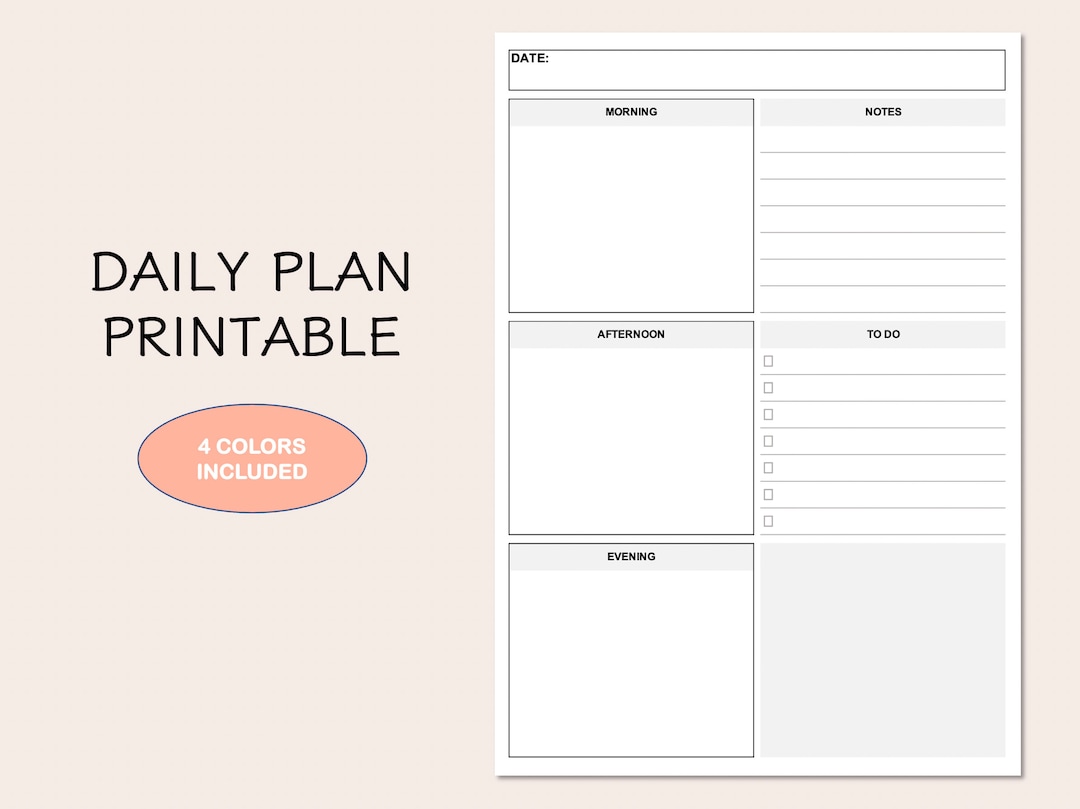 Daily Plan Printable, Undated Daily Planner, Daily Overview, Day at A ...