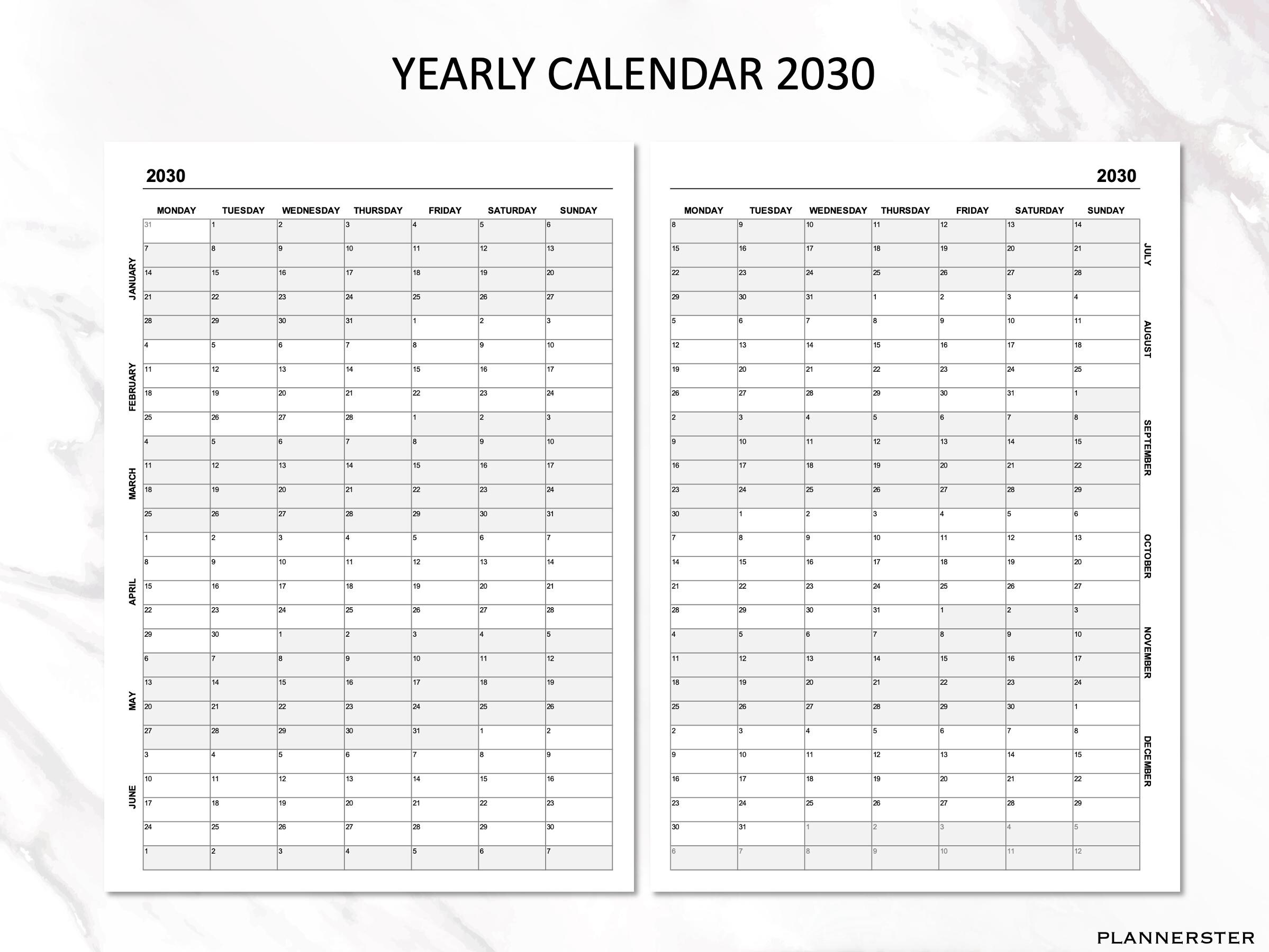 5-year Calendar Bundle: 2026-2030 - Printable Yearly Calendars, Monday ...