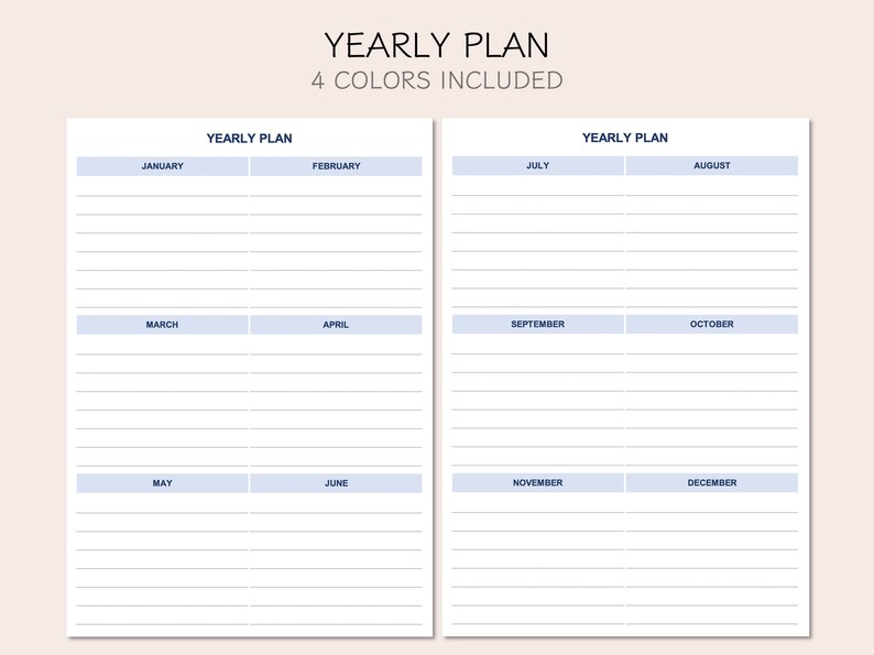 Yearly Plan Printable, Year at A Glance, Yearly Overview, Yearly ...