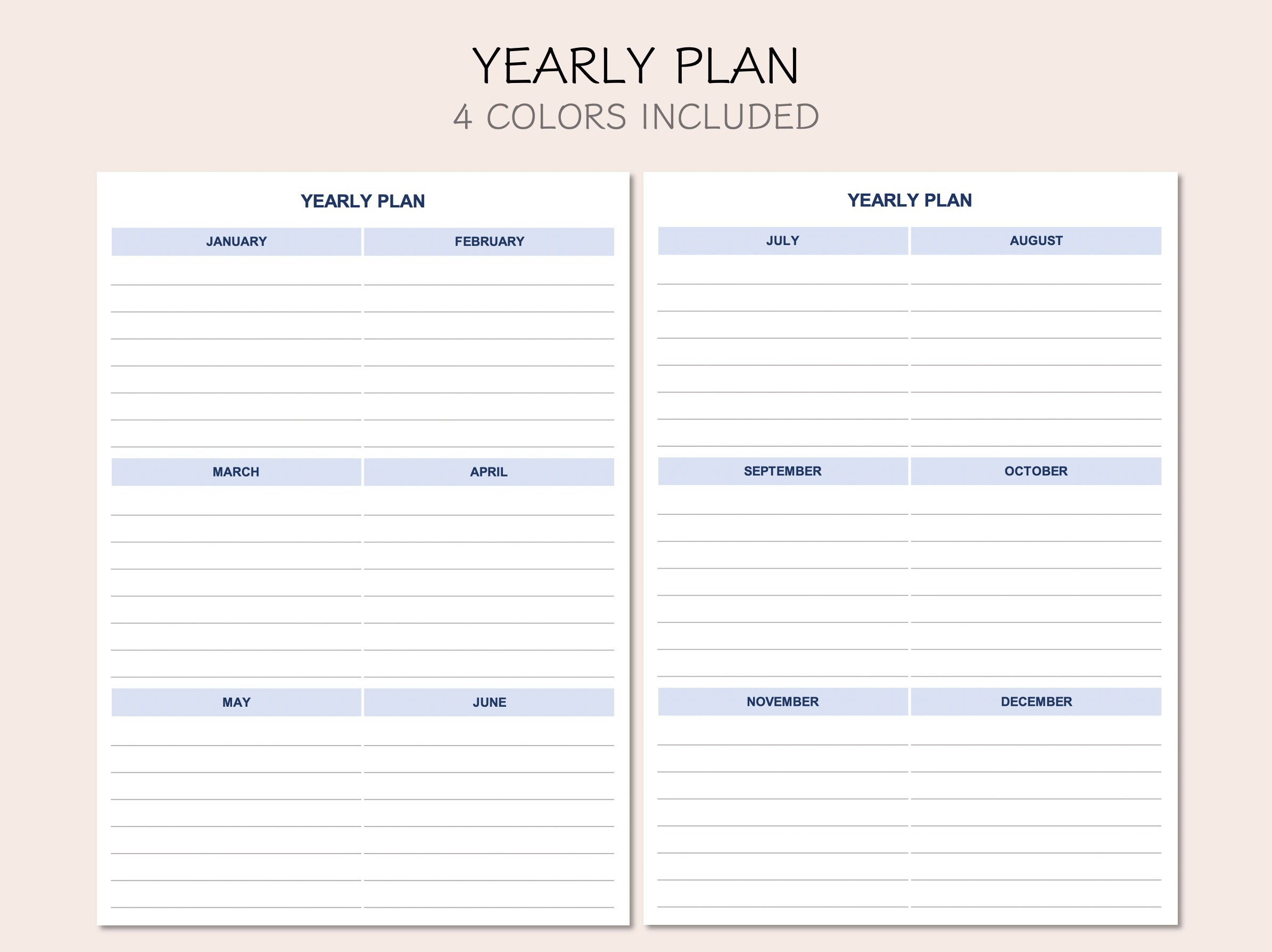 Yearly Plan Printable, Year at A Glance, Yearly Overview, Yearly ...