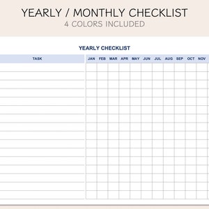 Printable Yearly Checklist, Monthly Checklist, to Do List, Yearly ...