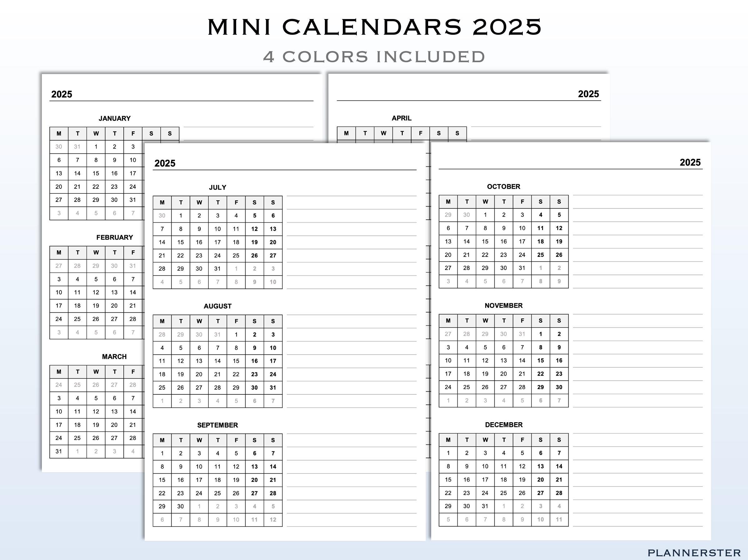 Printable Mini Monthly Calendars 2025 With Space for Notes – Perfect ...