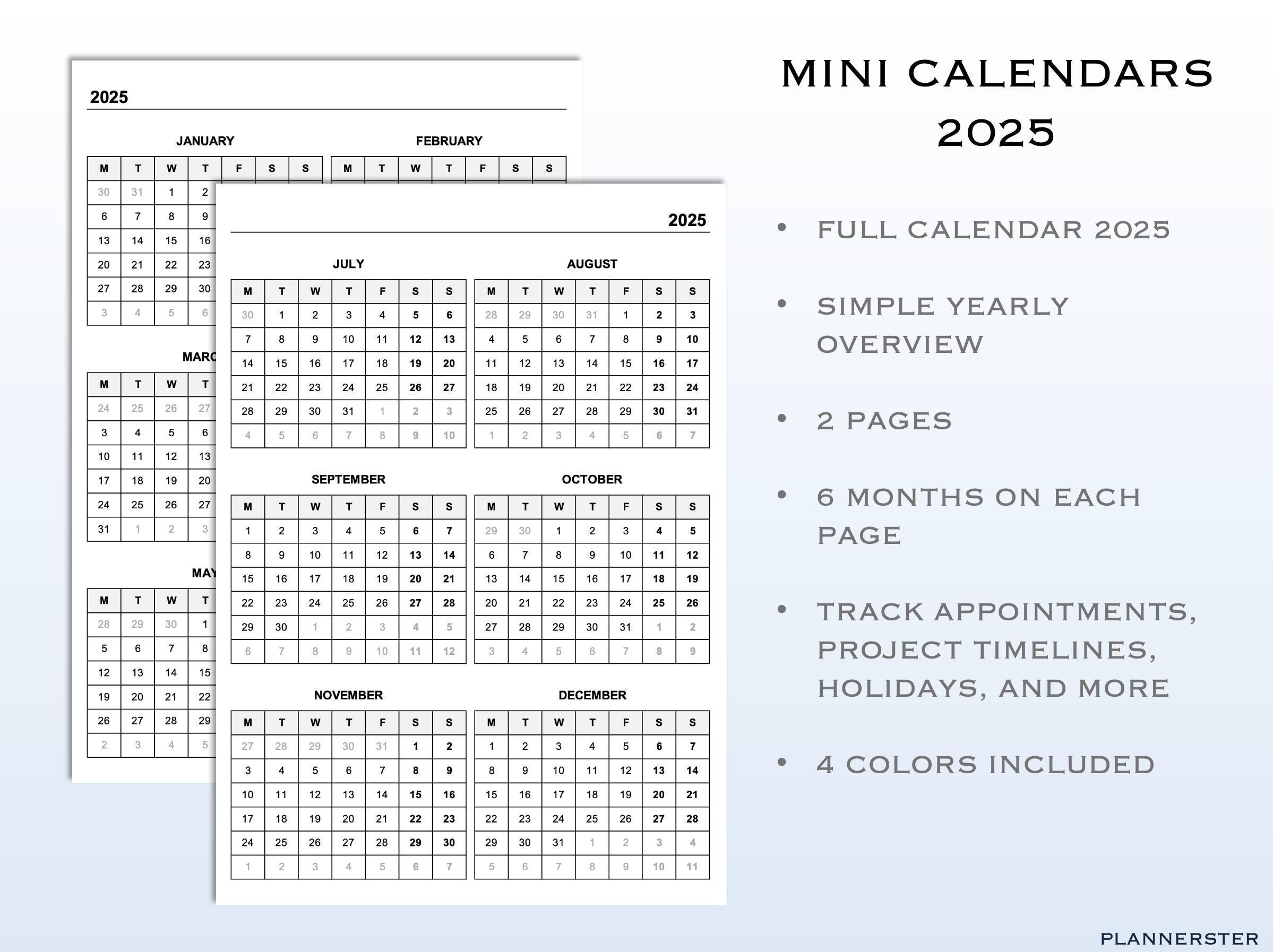 Printable Mini Monthly Calendars 2025 – A Year at Your Fingertips! 2025 ...