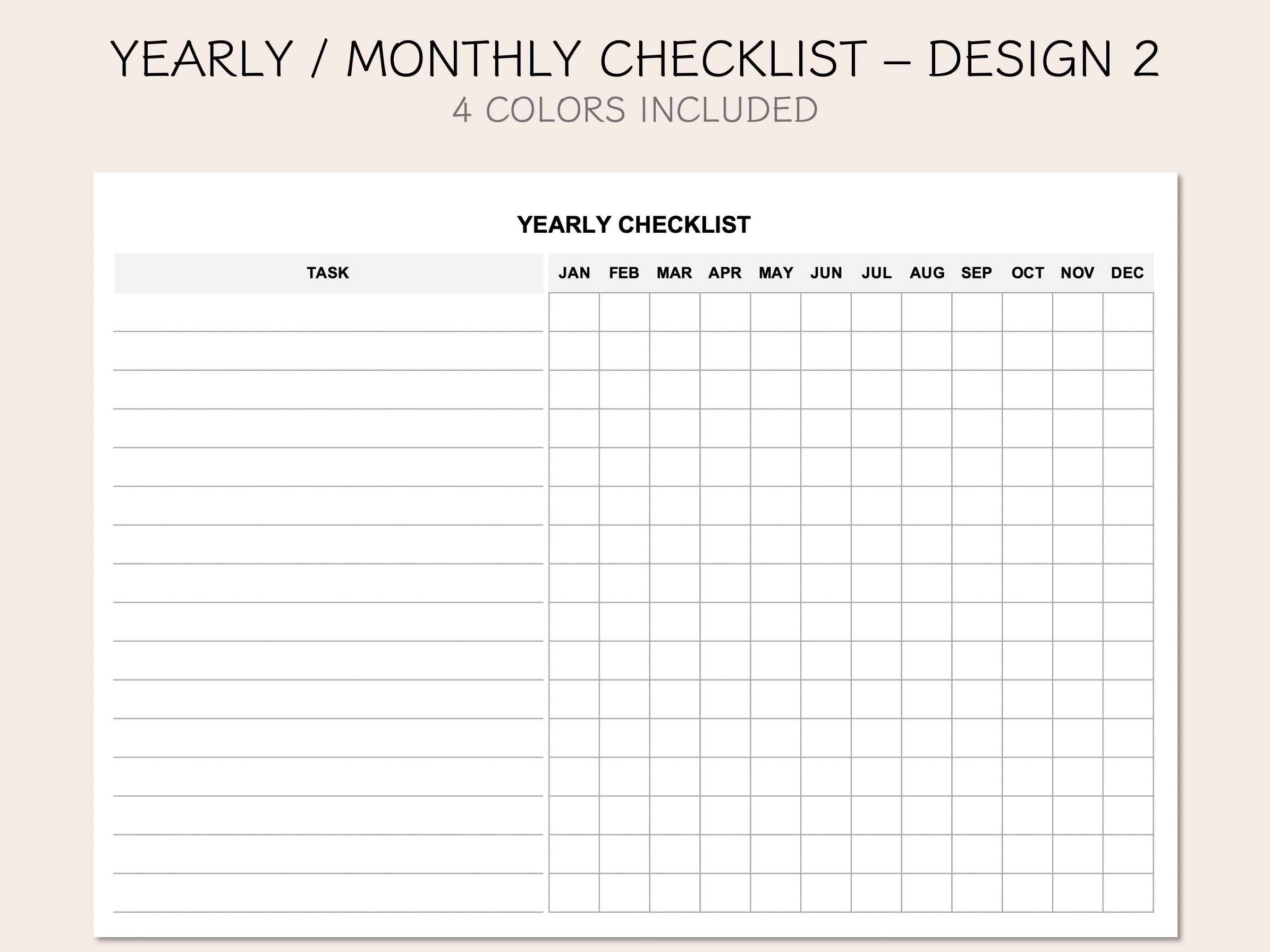 Printable Yearly Checklists, Yearly Planner, Monthly to Do List, Year ...