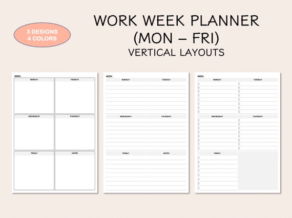 Work Week Planner Printable Weekly Planner Monday to Friday - Etsy