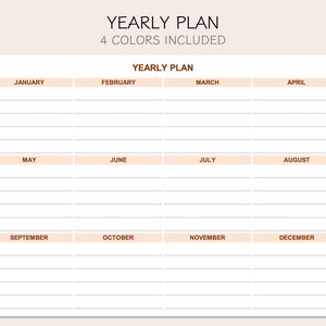 Yearly Plan Printable, Year at A Glance, Yearly Overview, Yearly ...