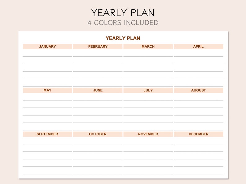Yearly Plan Printable, Year at A Glance, Yearly Overview, Yearly ...