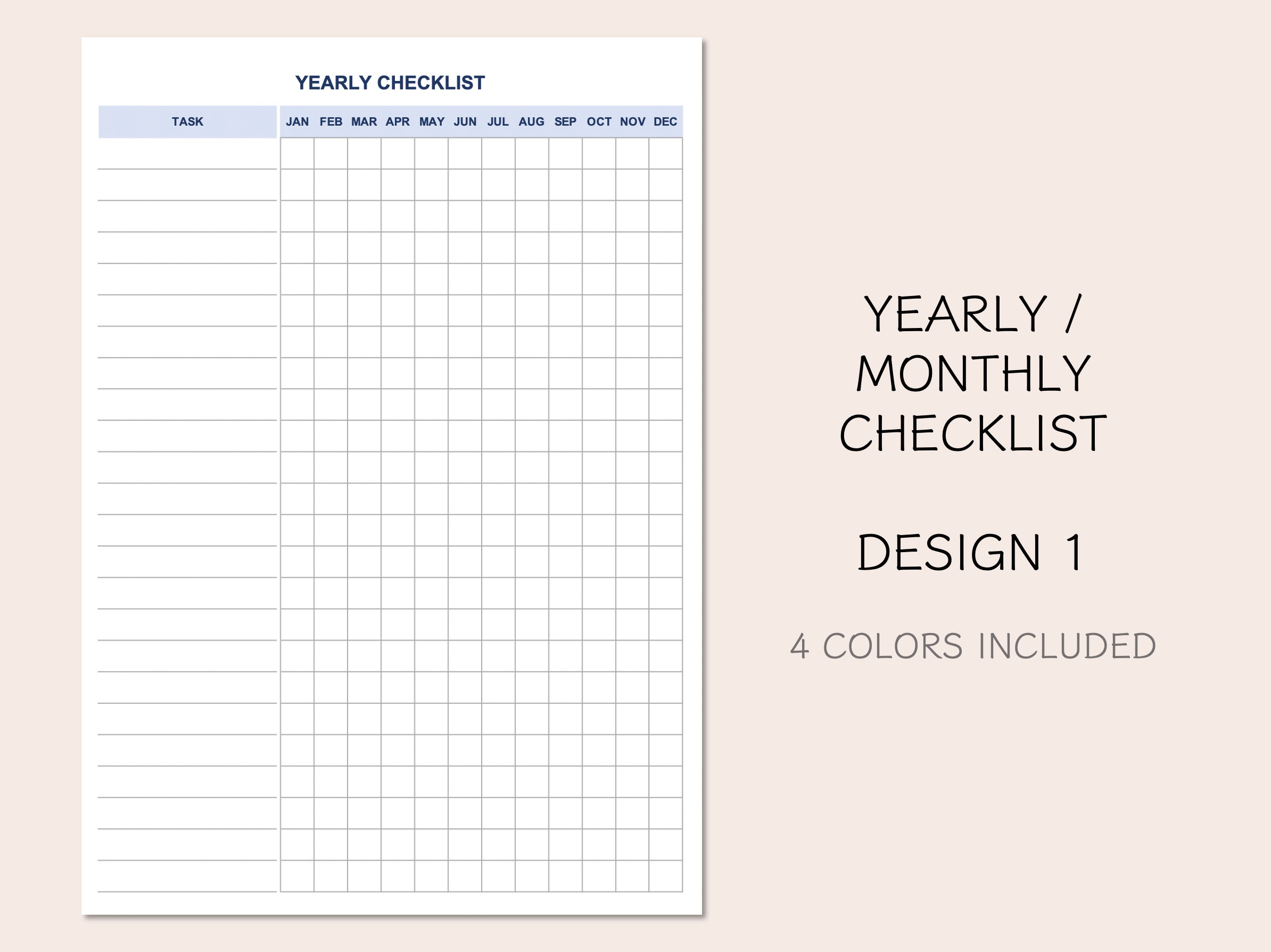 Printable Yearly Checklists, Yearly Planner, Monthly to Do List, Year ...