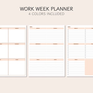 Work Week Planner, Printable Weekly Planner, Monday to Friday Planner ...