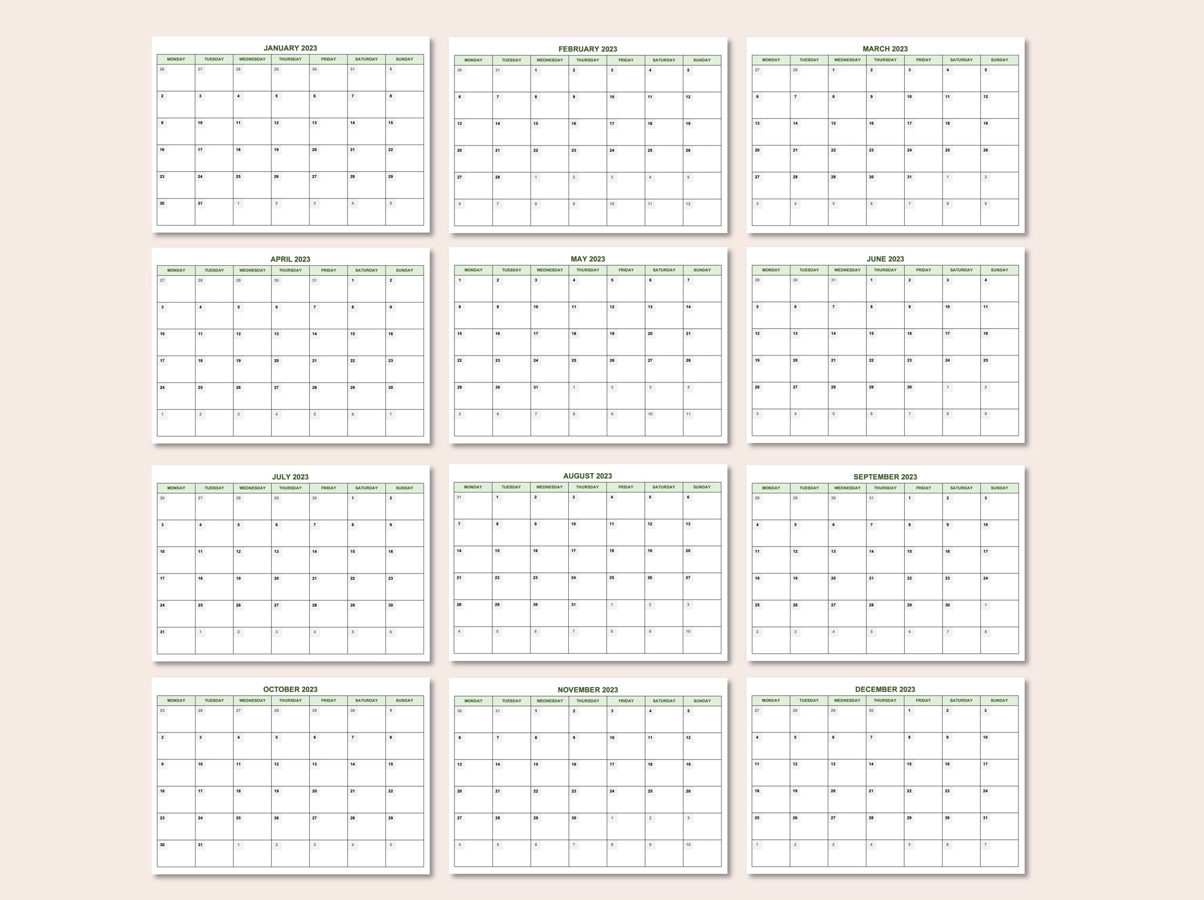Monthly Calendar 2023 Printable Planner 2023 Horizontal - Etsy UK