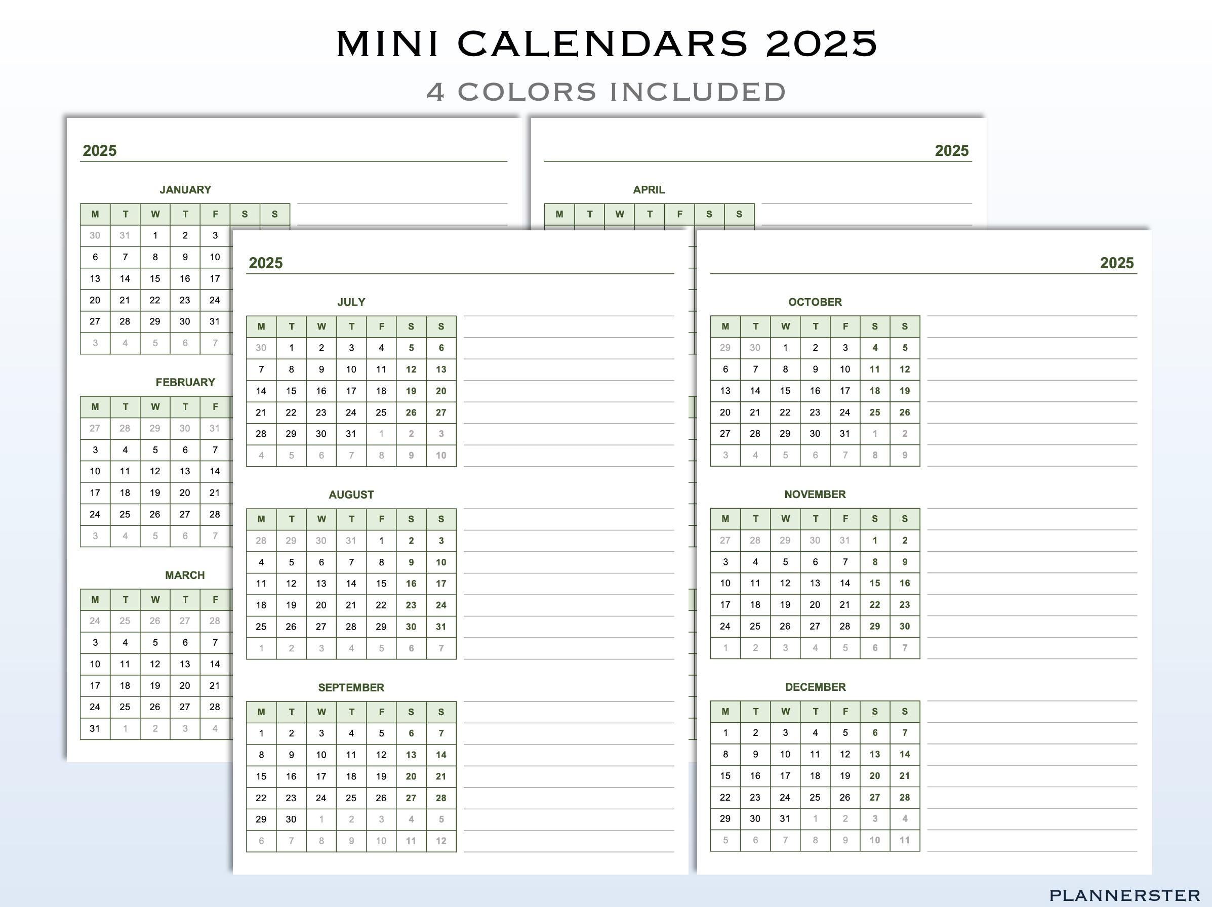 Printable Mini Monthly Calendars 2025 With Space for Notes – Perfect ...