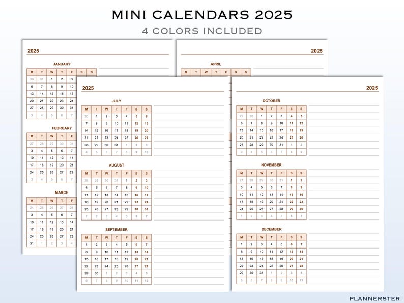 Printable Mini Monthly Calendars 2025 With Space for Notes – Perfect ...
