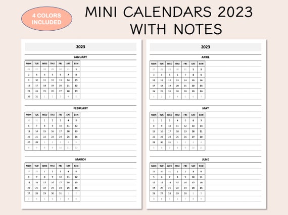 Printable Mini Monthly Calendars 2023 Yearly Overview With - Etsy