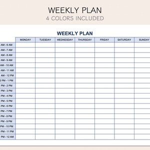 Ideal Weekly Plan, Printable Weekly Planner, Weekly Overview, Week at A ...