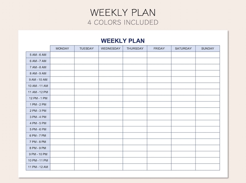 Ideal Weekly Plan, Printable Weekly Planner, Weekly Overview, Week at A ...
