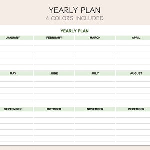 Yearly Plan Printable, Year at A Glance, Yearly Overview, Yearly ...