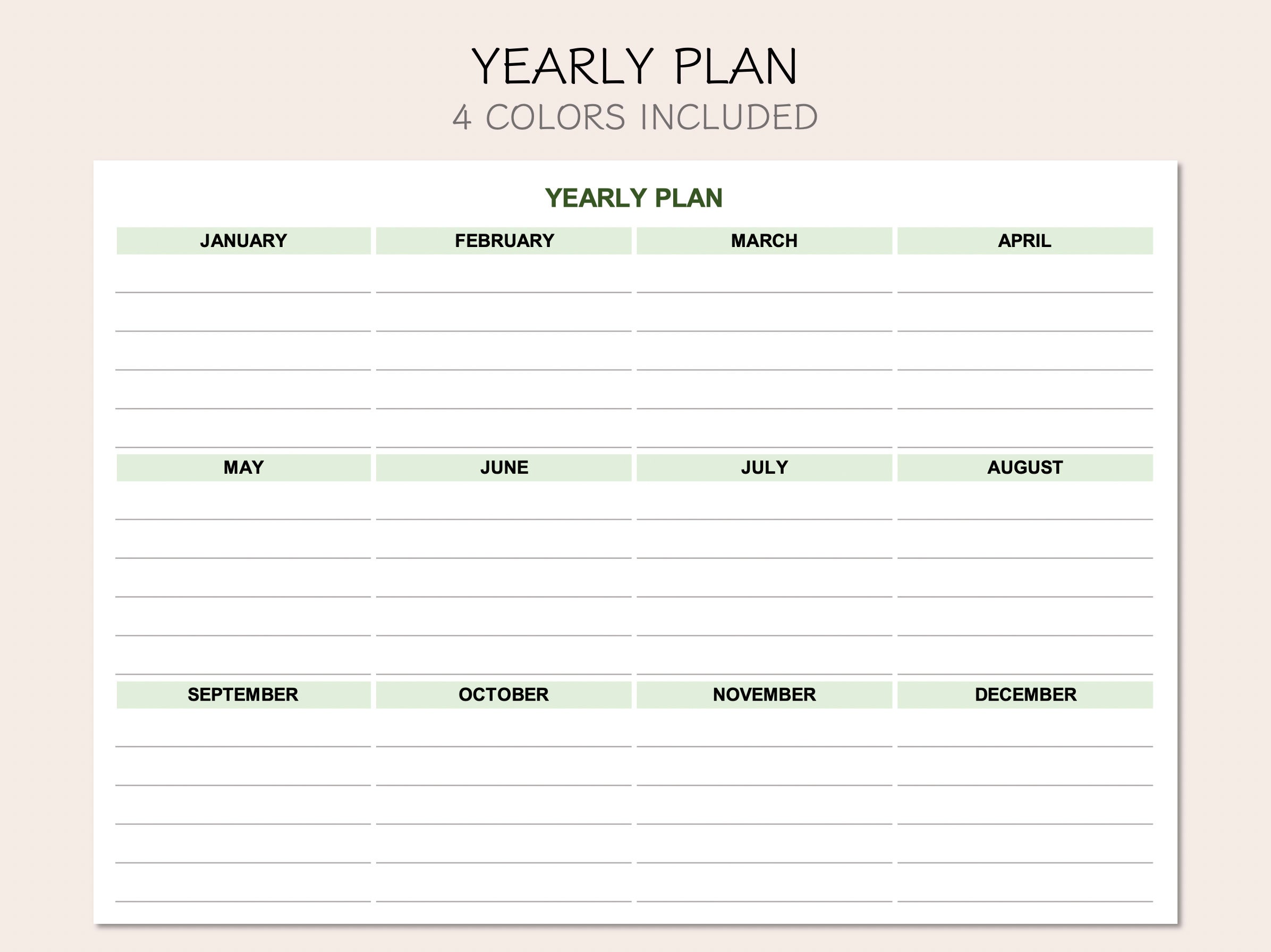 Yearly Plan Printable, Year at A Glance, Yearly Overview, Yearly ...