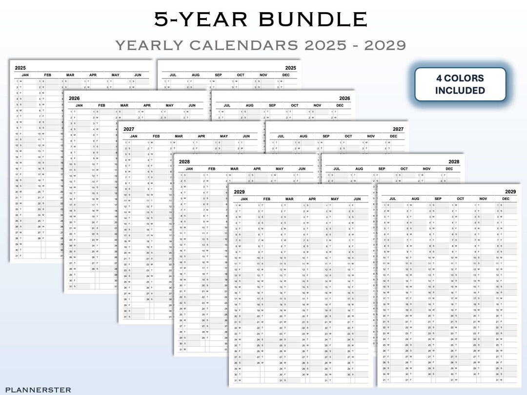 5-year Calendar Bundle: 2025, 2026, 2027, 2028, 2029 | Printable Yearly ...