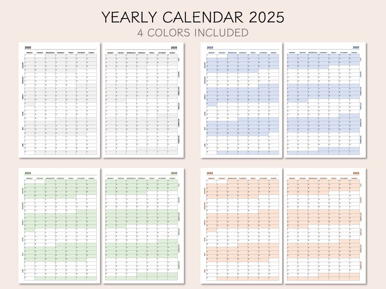 5-year Bundle: Yearly Calendars 2024-2025-2026-2027-2028, Printable ...