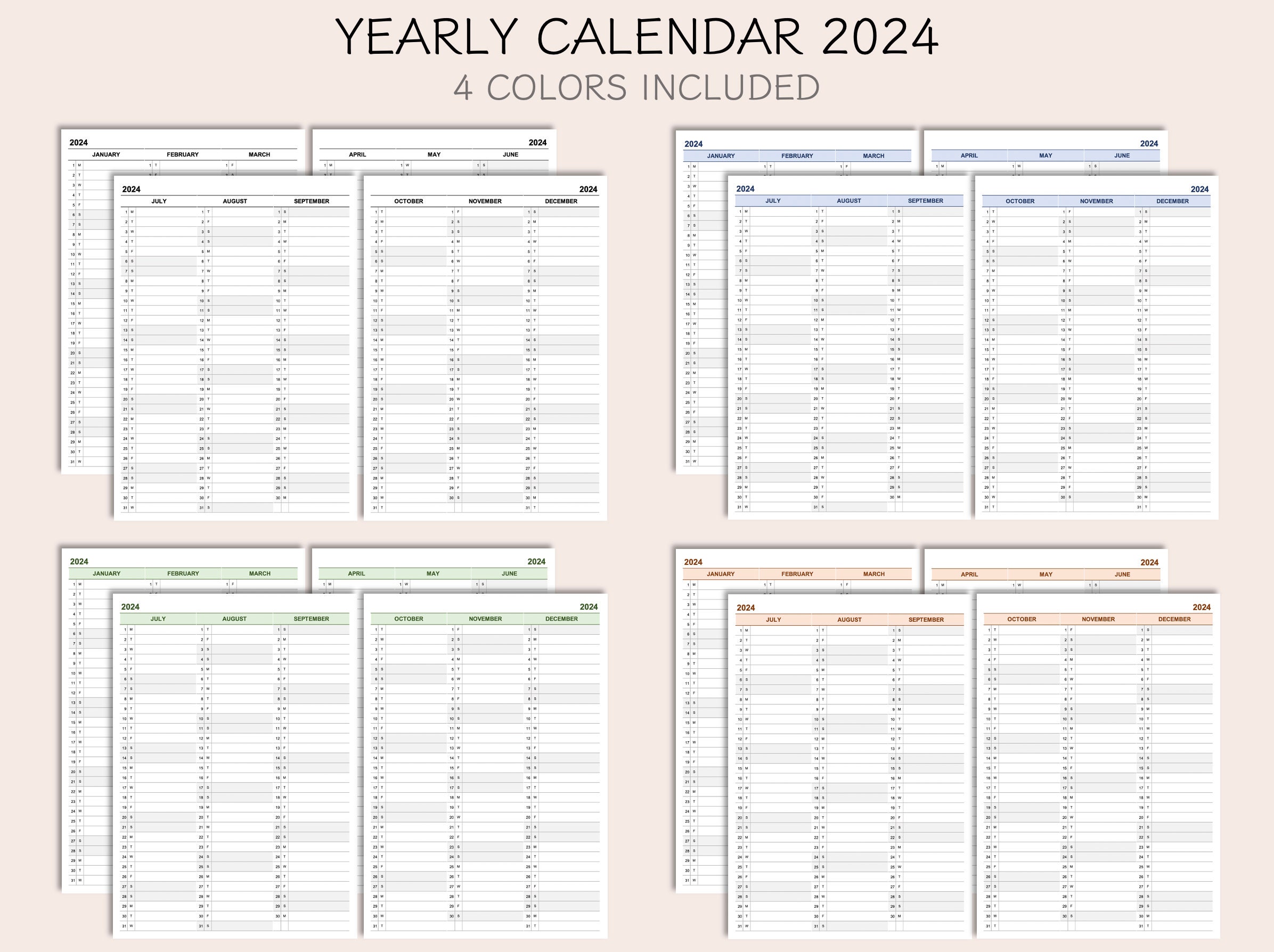 3-year Bundle: Printable Yearly Planner Calendar 2024-2025-2026, Yearly ...