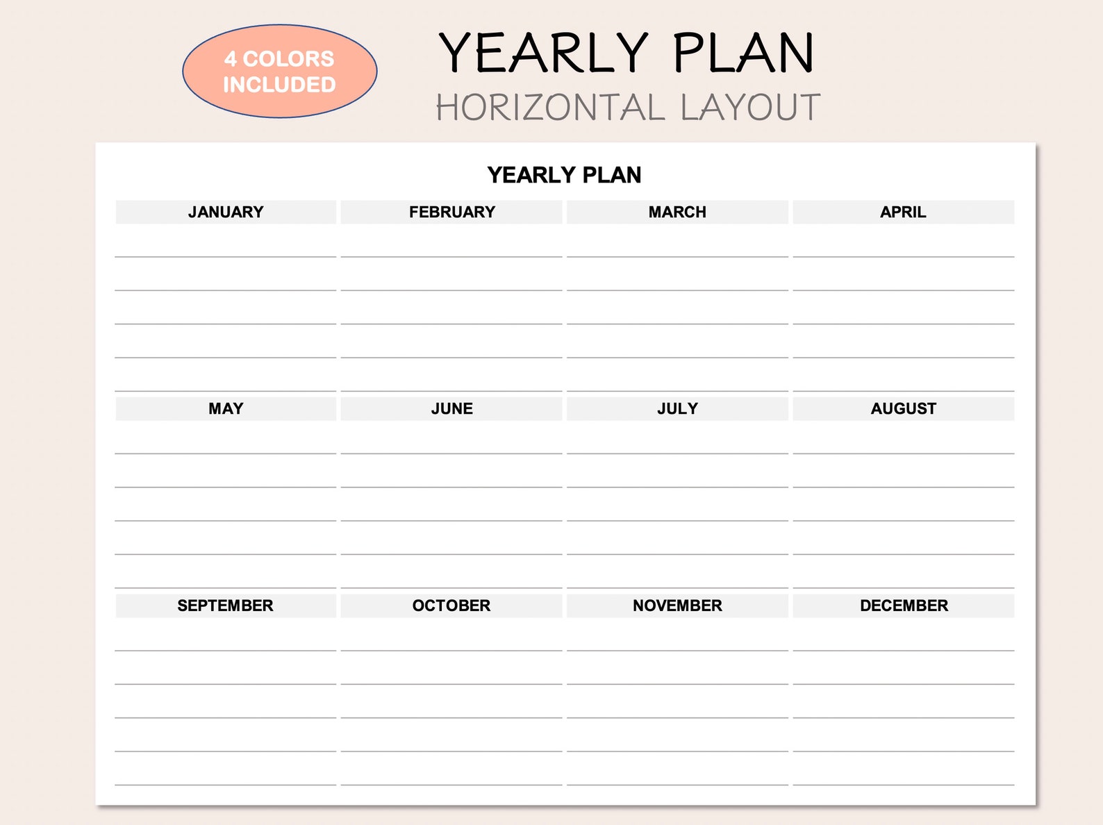 Yearly Plan Printable, Year at A Glance, Yearly Overview, Yearly Planner, Yearly Agenda ...