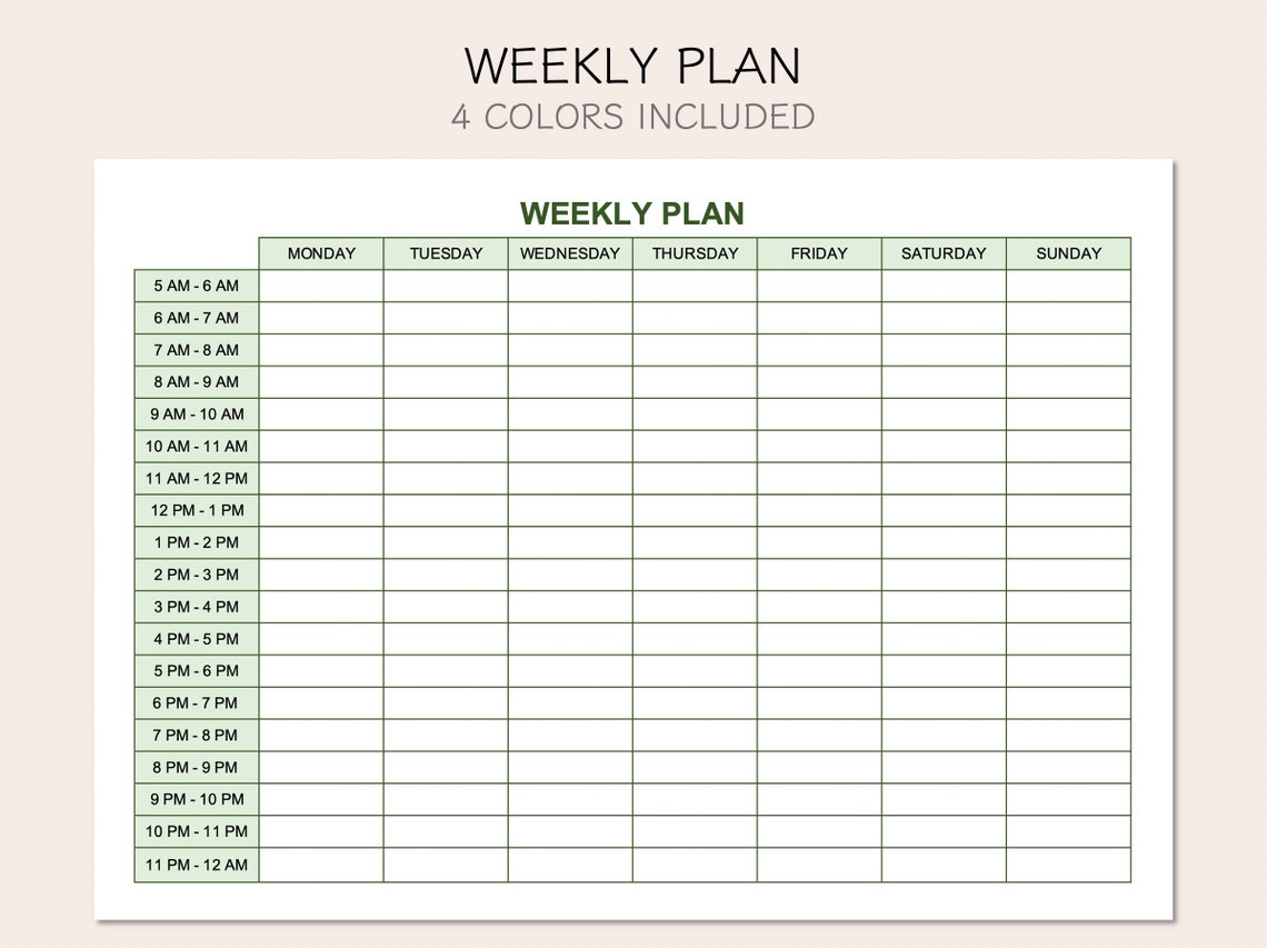 Ideal Weekly Plan, Printable Weekly Planner, Weekly Overview, Week at A ...
