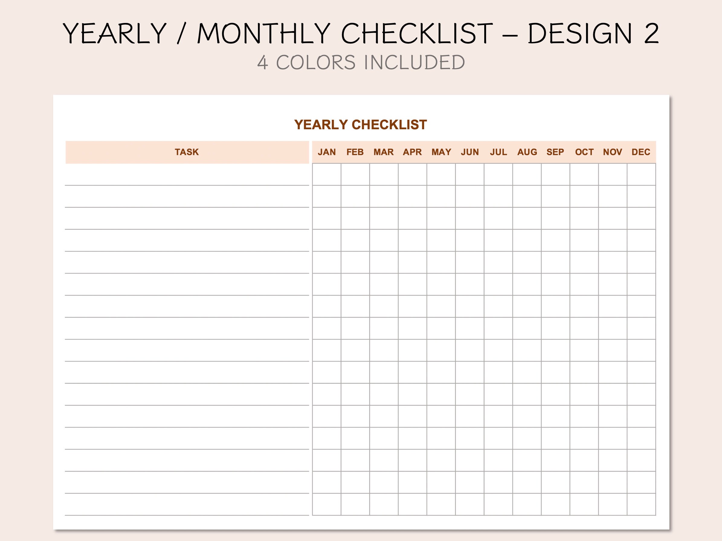 Printable Yearly Checklists, Yearly Planner, Monthly to Do List, Year ...