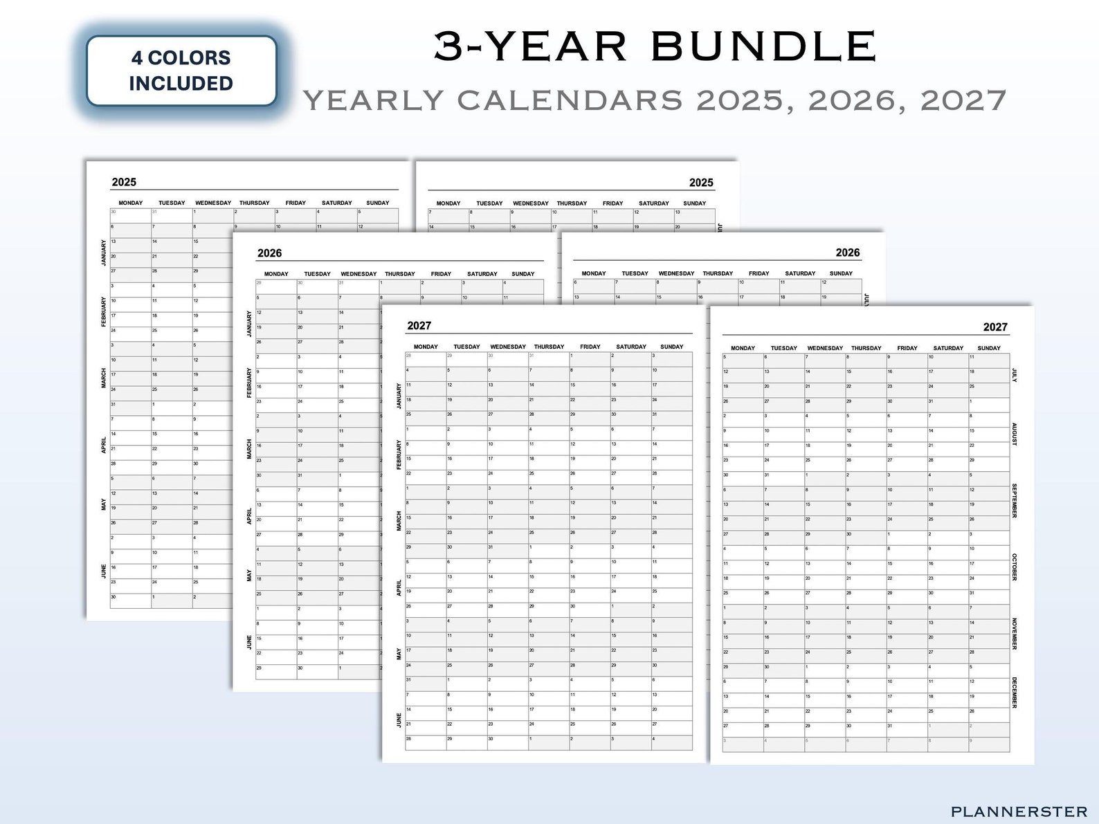 2025-2027 Printable Calendar Bundle: Monday Start (digital Download) - Etsy
