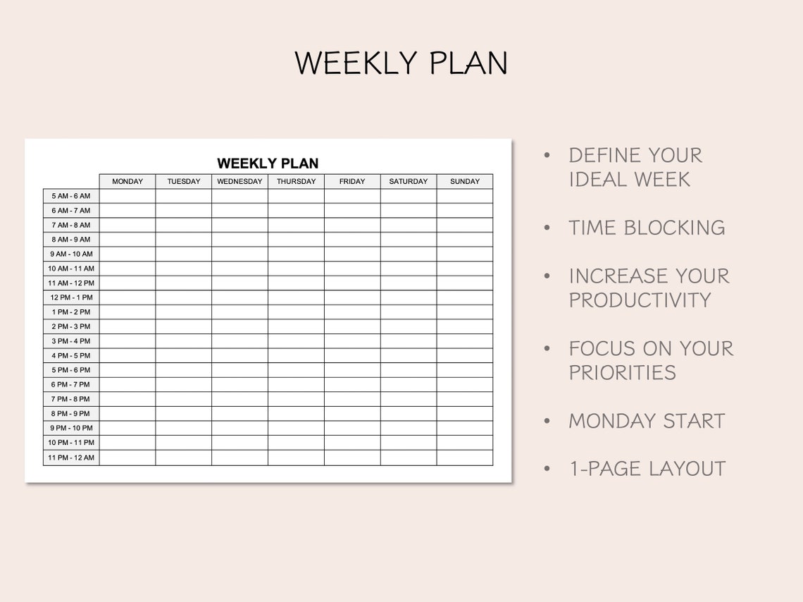 Ideal Weekly Plan, Printable Weekly Planner, Weekly Overview, Week at A ...