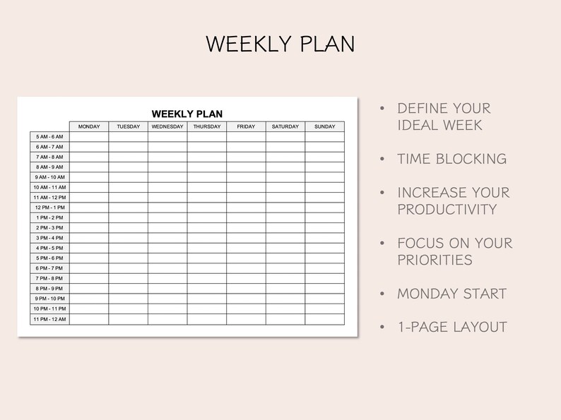 Ideal Weekly Plan, Printable Weekly Planner, Weekly Overview, Week at A ...