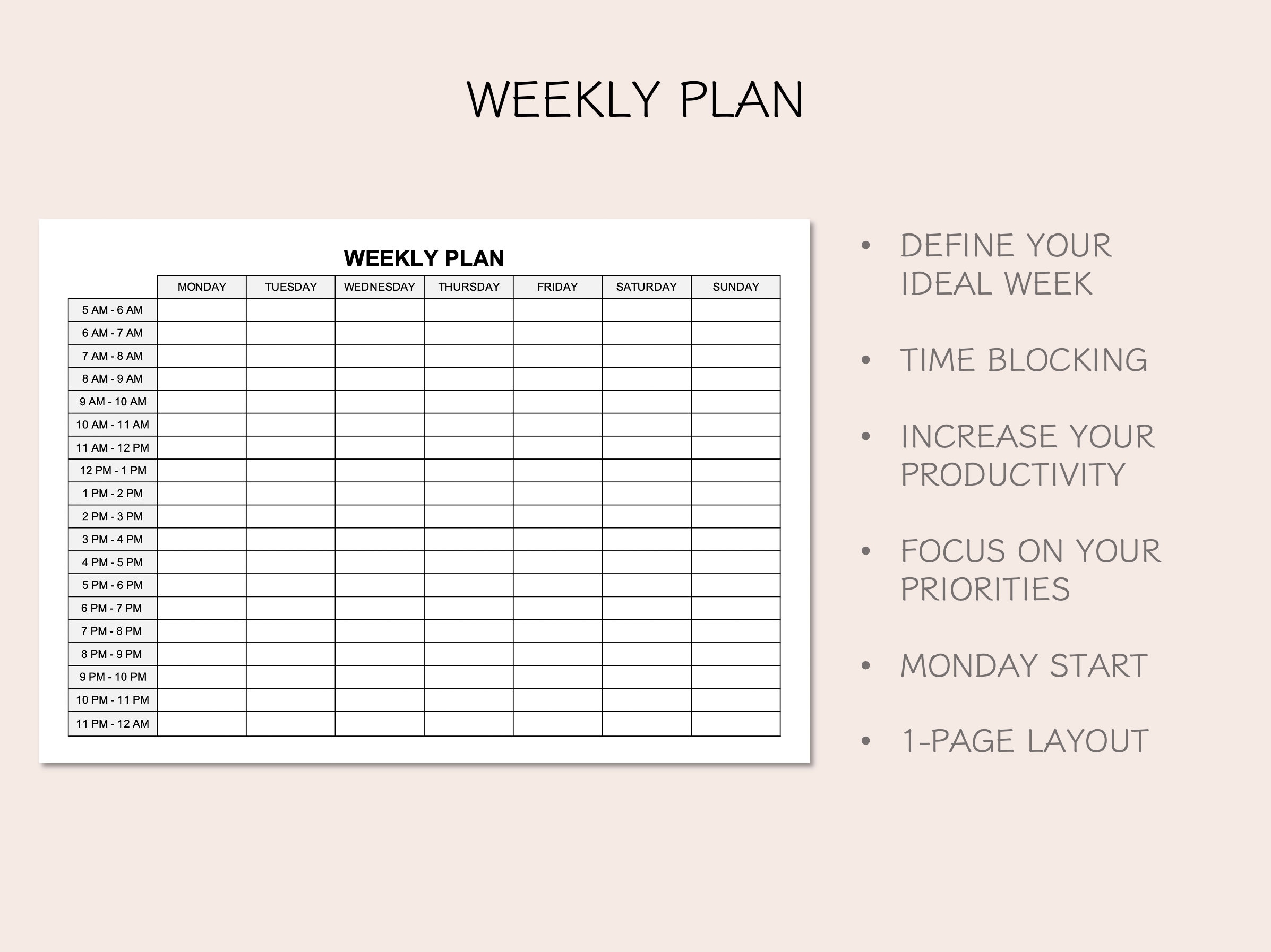 Ideal Weekly Plan, Printable Weekly Planner, Weekly Overview, Week at A ...