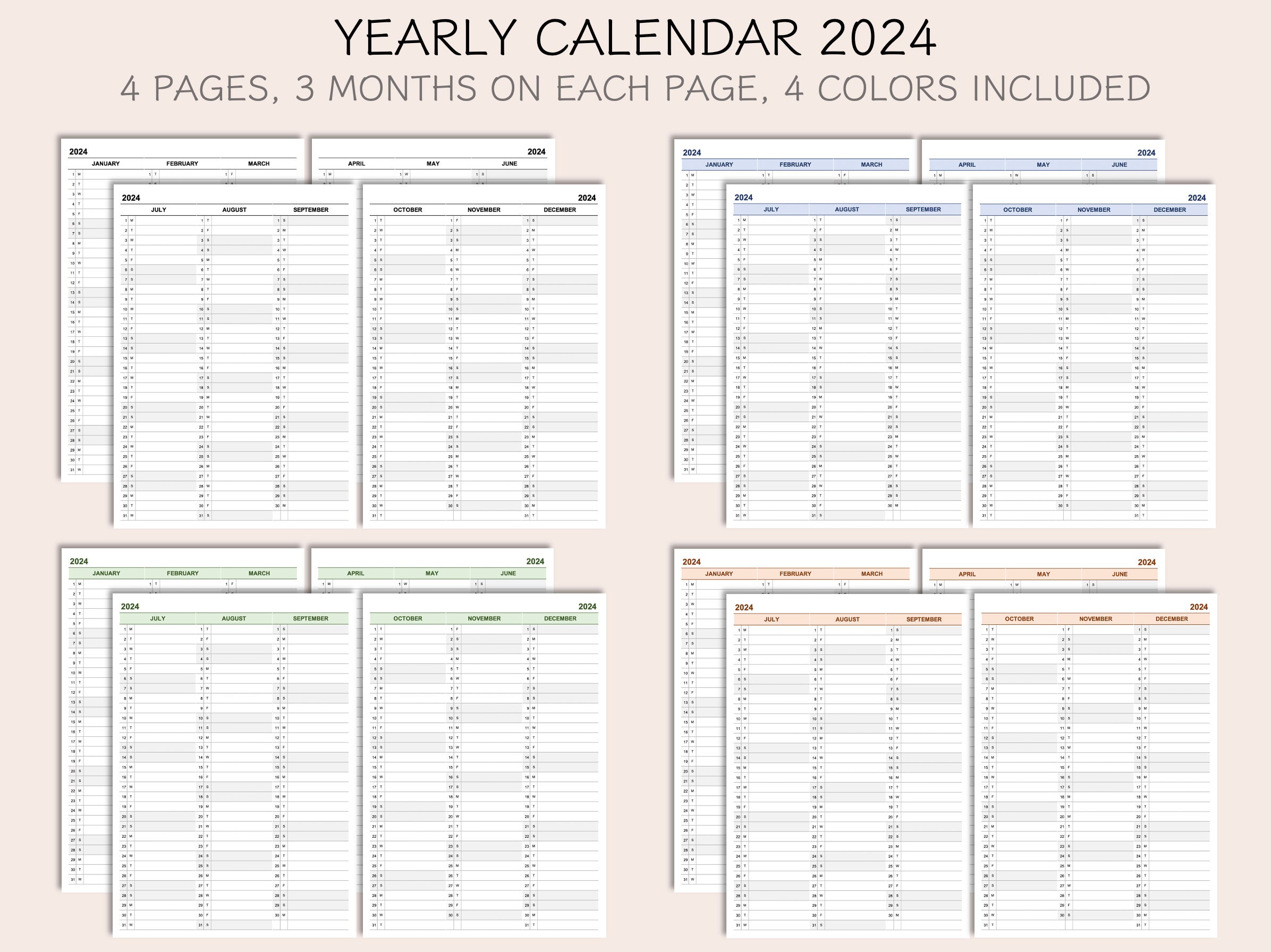5-year Bundle: Printable Yearly Planner Calendar 2024-2025-2026-2027 ...