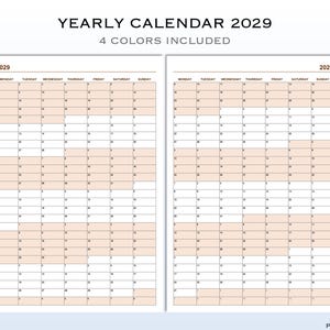 2029 Printable Calendar in 4 Colors | Yearly Calendar Template 2029 ...