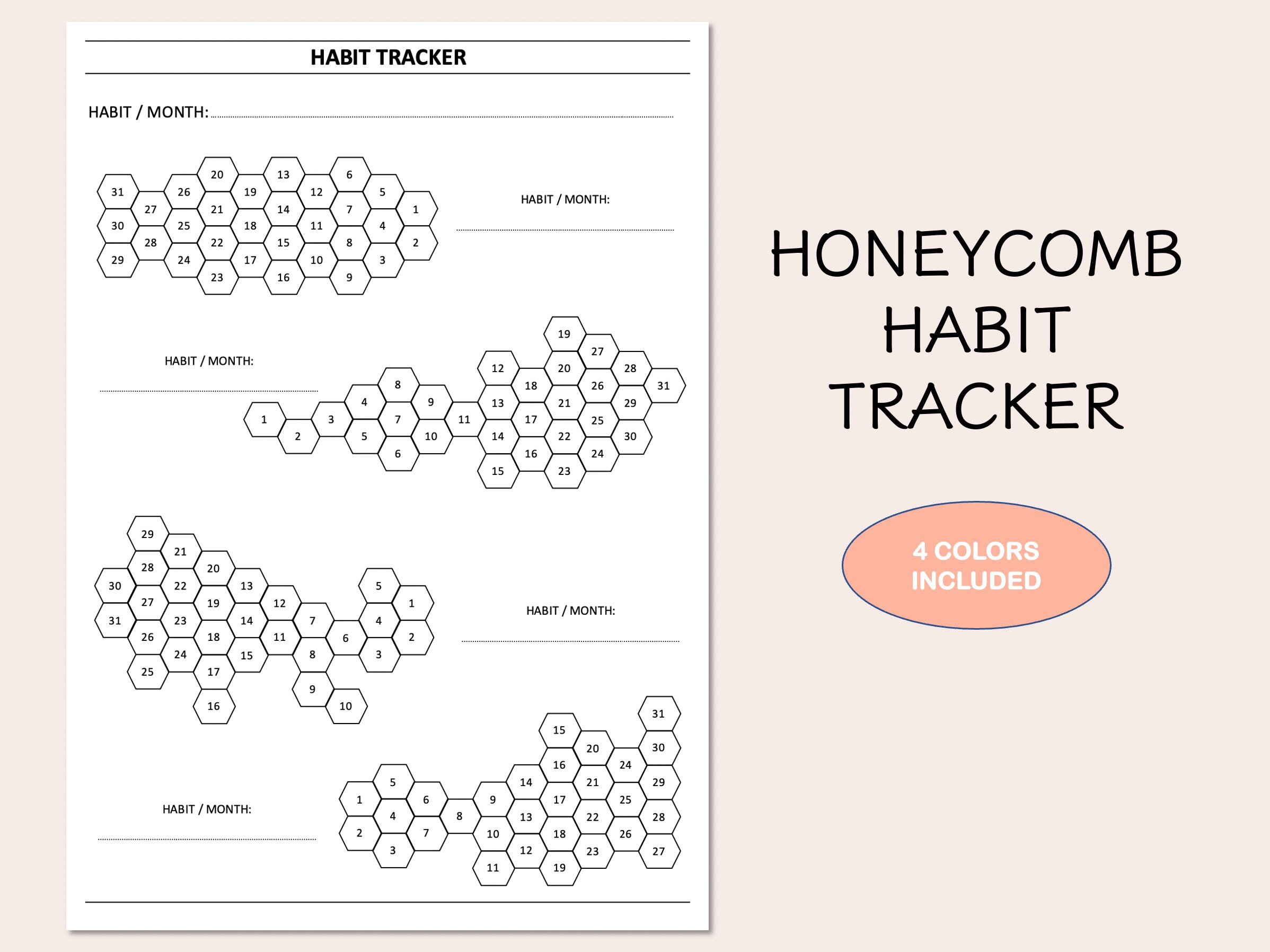 Honeycomb Habit Tracker, Bee Habit Tracker, Monthly Habit Tracker ...
