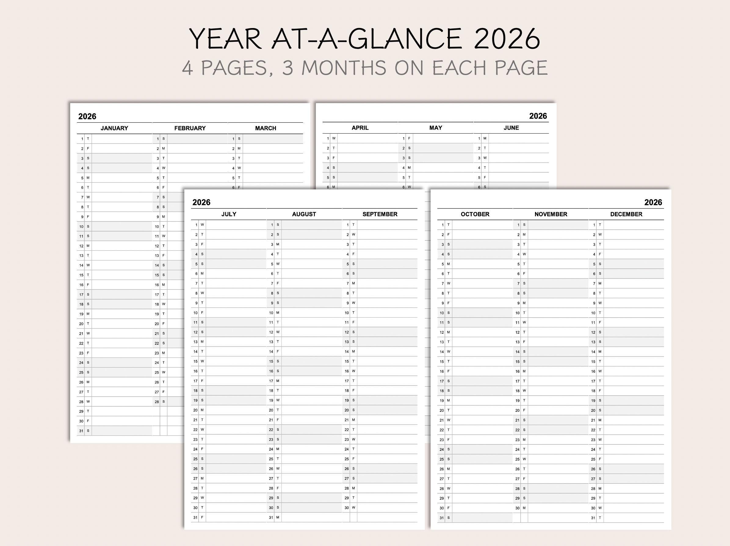 3-year Bundle: Printable Yearly Planner Calendar 2024-2025-2026, Yearly ...