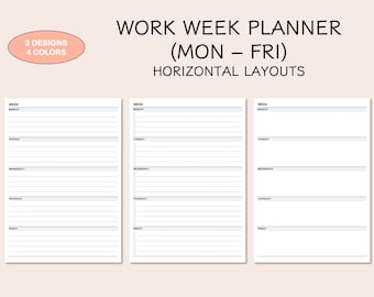 Work Week Planner, Printable Weekly Planner, Monday to Friday Planner ...