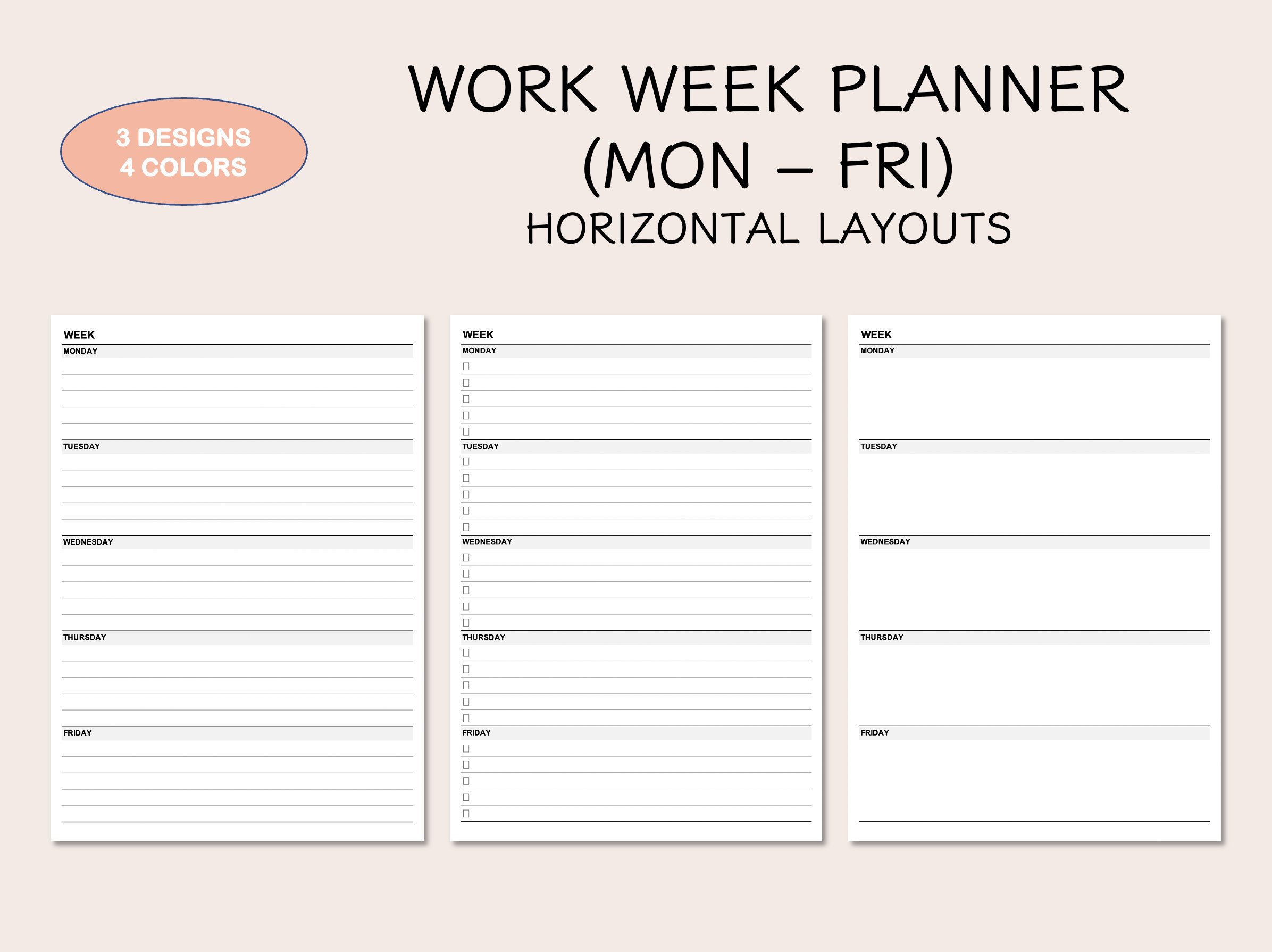 Work Week Planner, Printable Weekly Planner, Monday to Friday Planner ...