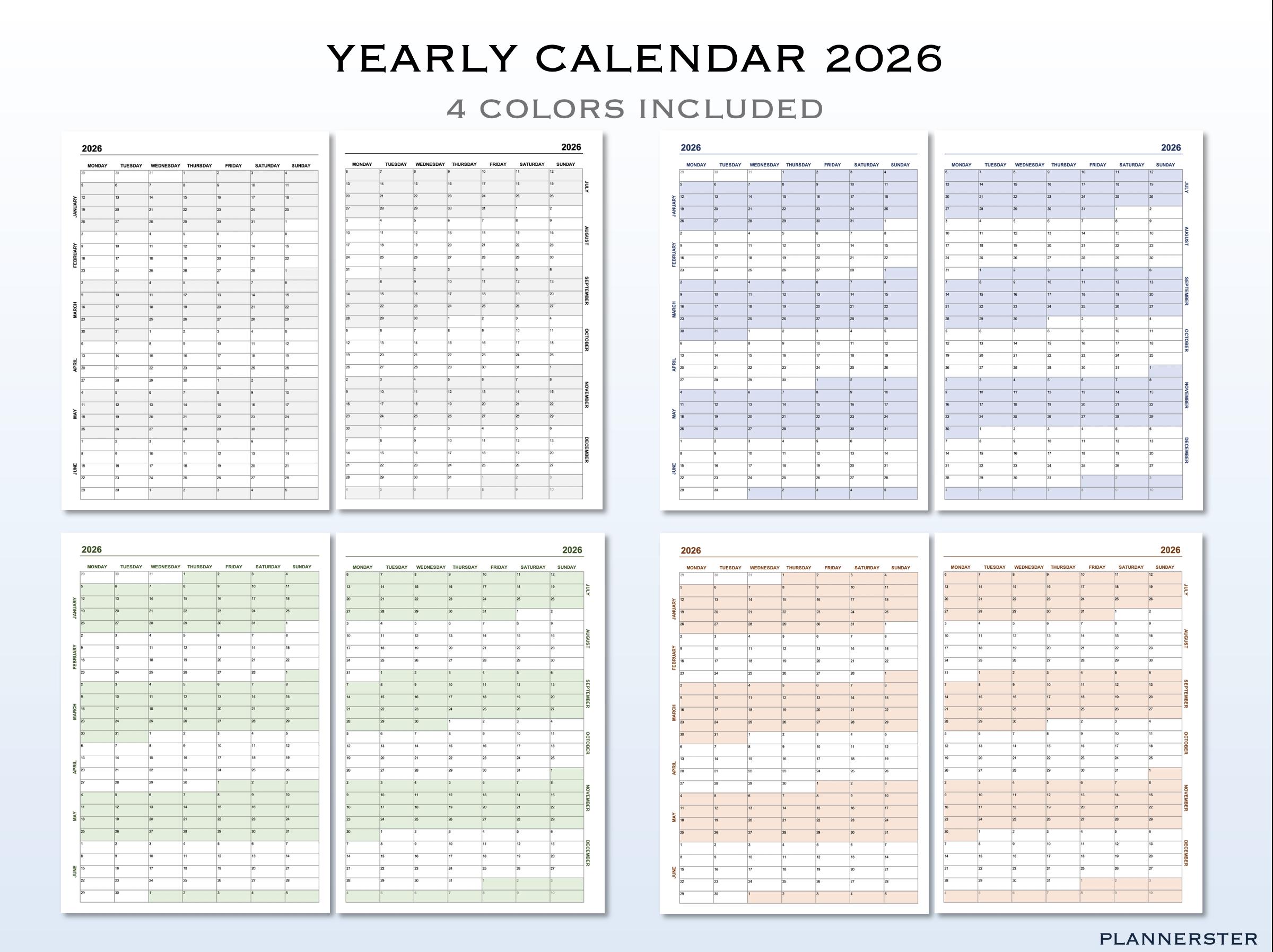 5-year Calendar Bundle: 2025, 2026, 2027, 2028, 2029 - Printable Yearly ...