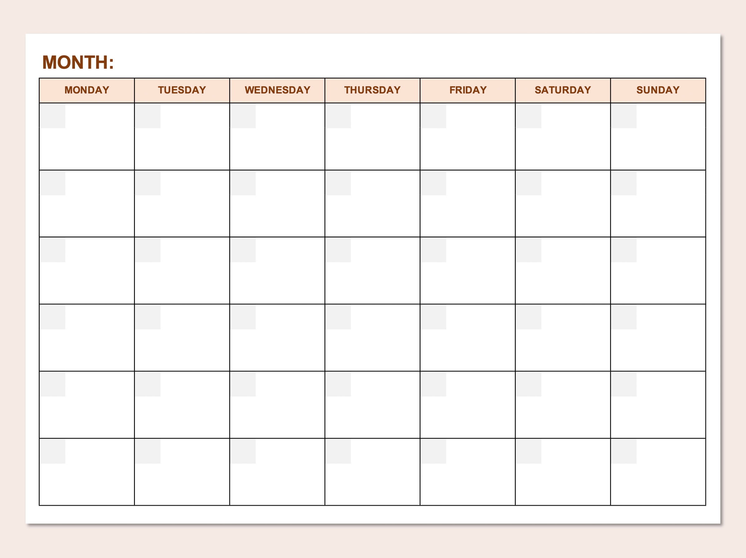 Monthly Calendar Undated, Printable Monthly Planner, Horizontal ...
