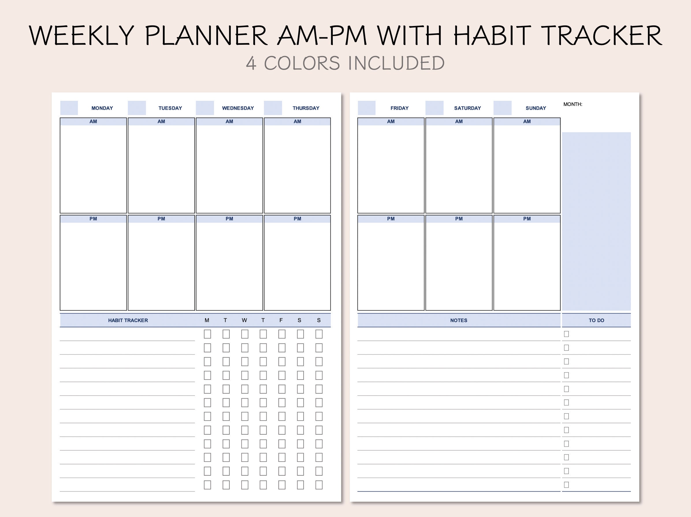 Weekly Planner With Habit Tracker Printable Undated Planner - Etsy