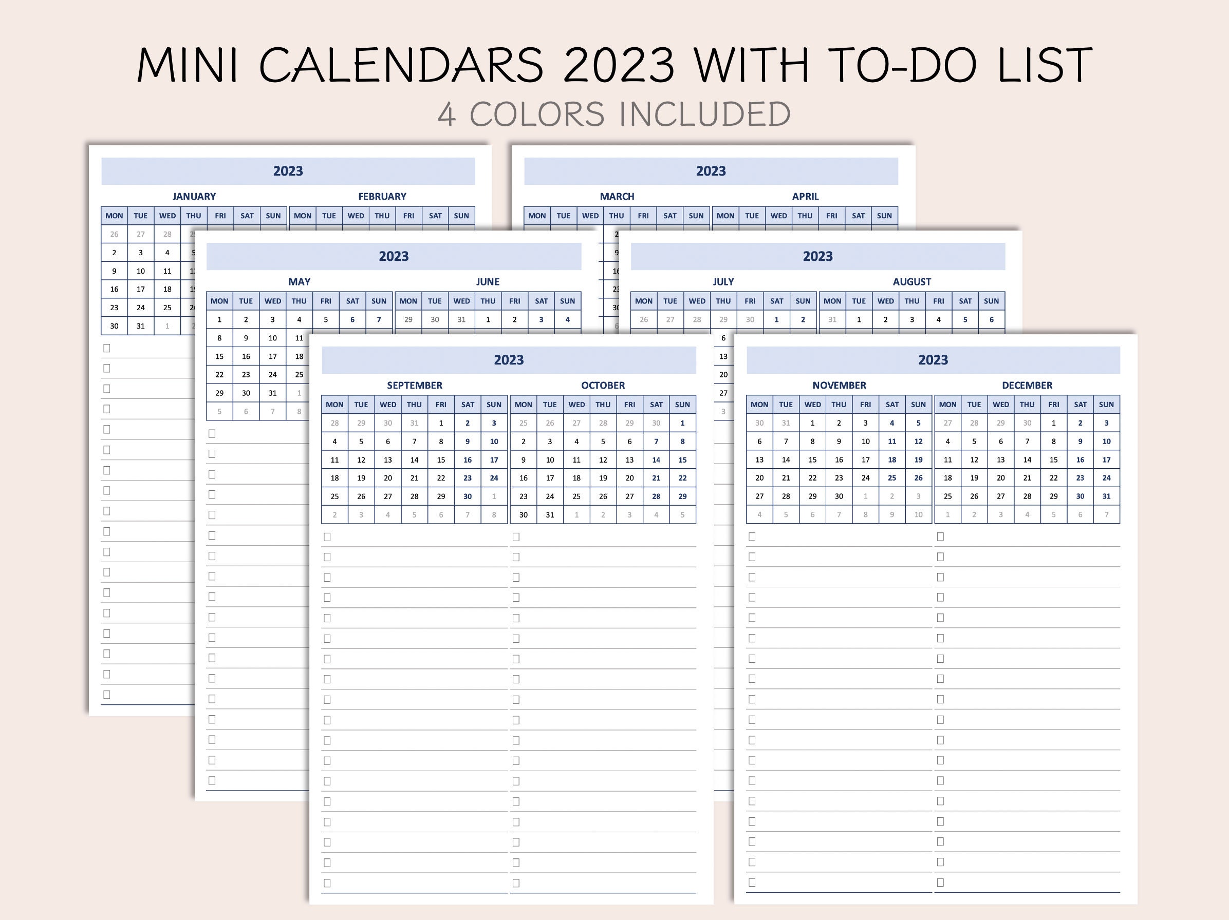 Printable Yearly Calendar 2023 Mini Monthly Calendar 2023 - Etsy Australia