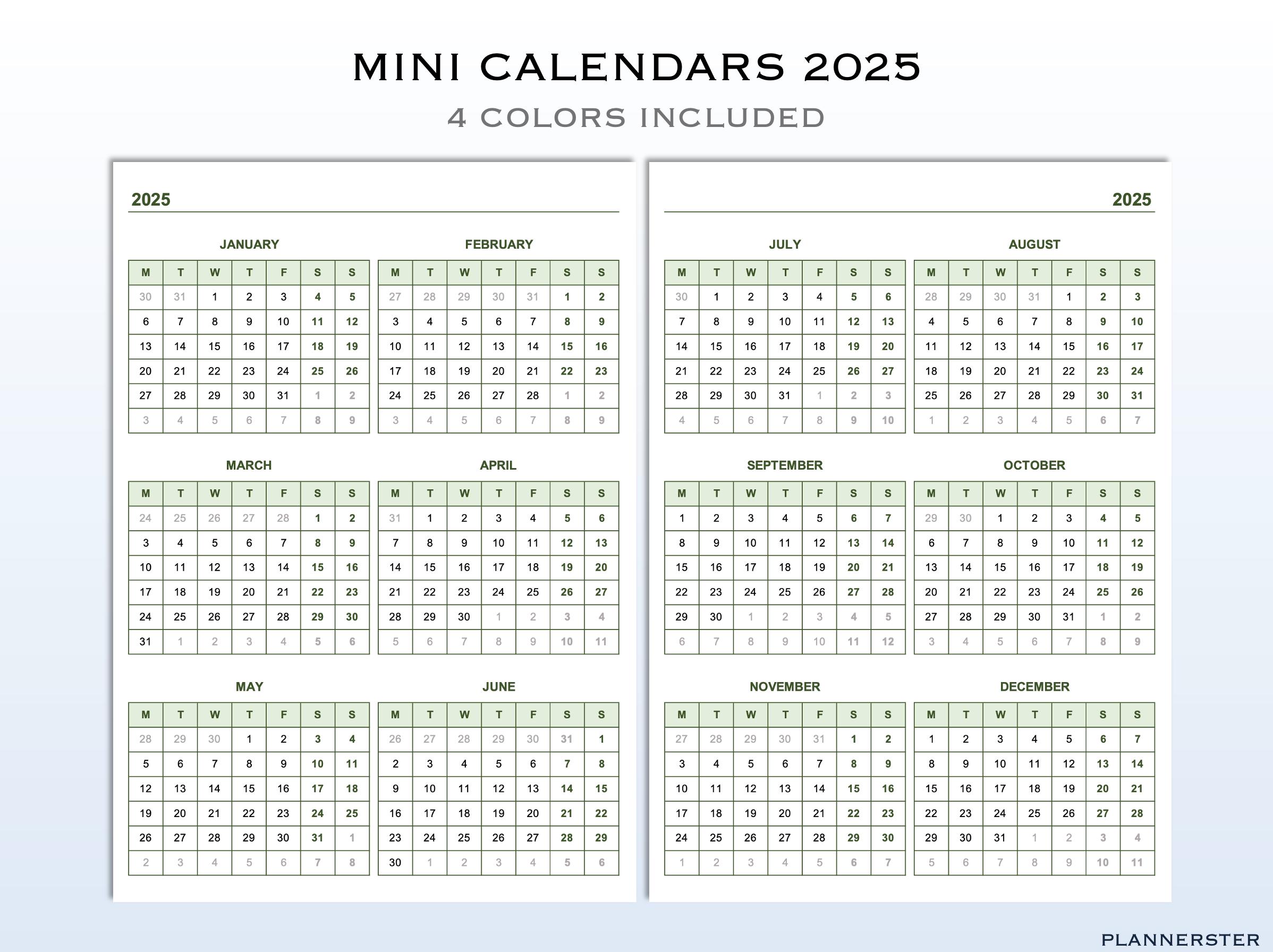 Printable Mini Monthly Calendars 2025 – A Year at Your Fingertips! 2025 ...