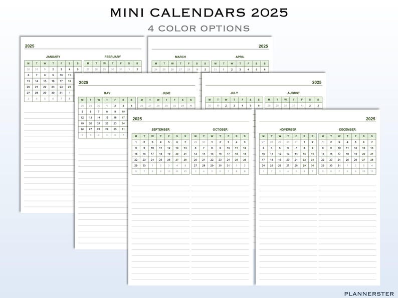 2025 Printable Mini Monthly Calendars With Note Space – Ideal for ...