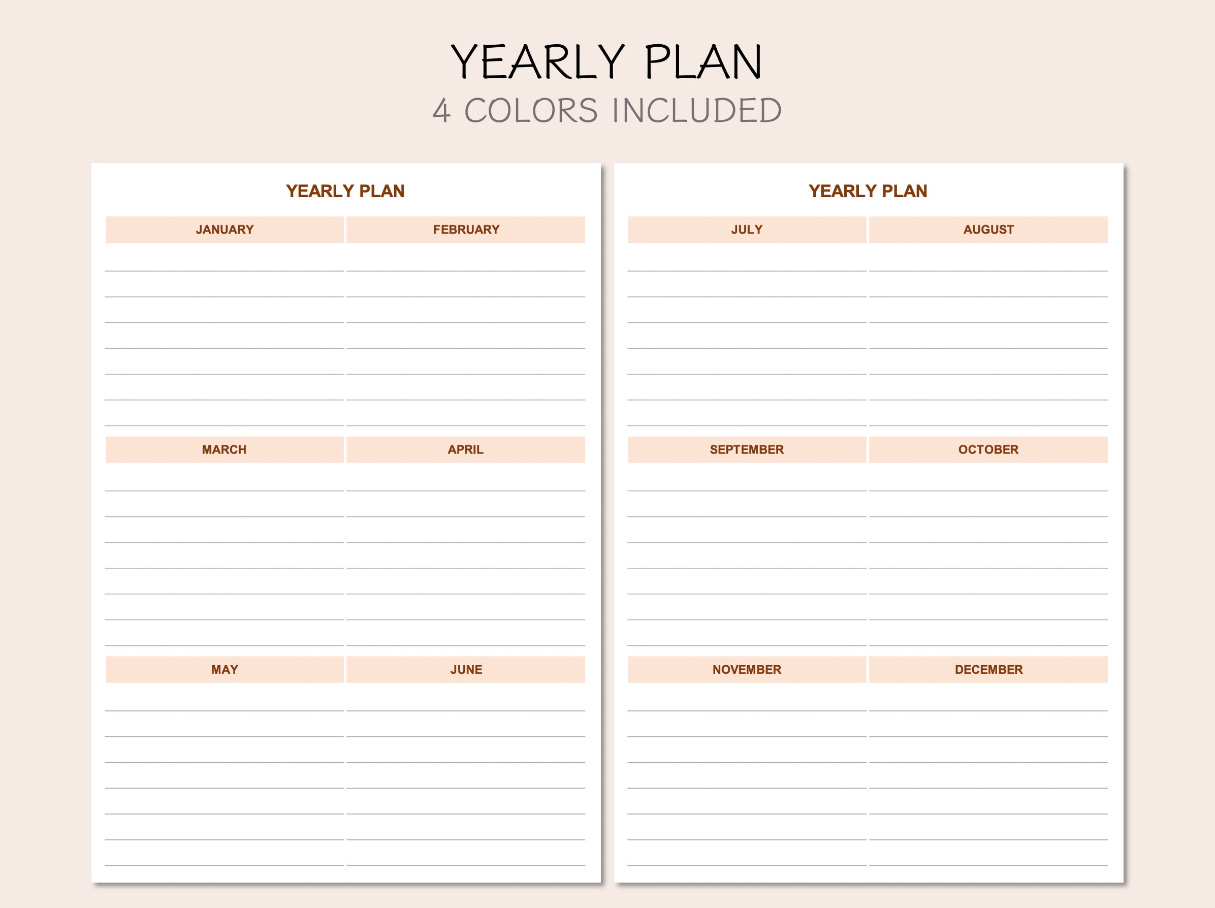 Yearly Plan Printable, Year at A Glance, Yearly Overview, Yearly ...