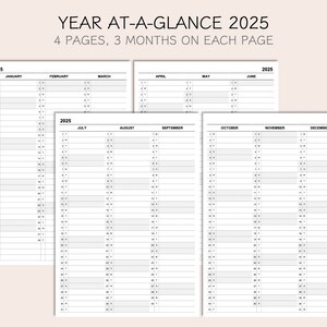 2025 Yearly Planner Calendar, At-a-glance Overview, 4 Colors (PDF) - Etsy