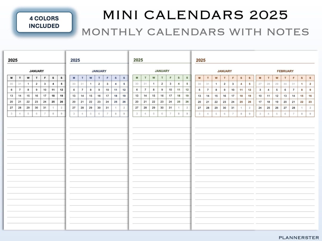 2025 Printable Mini Monthly Calendars With Note Space – Ideal for ...